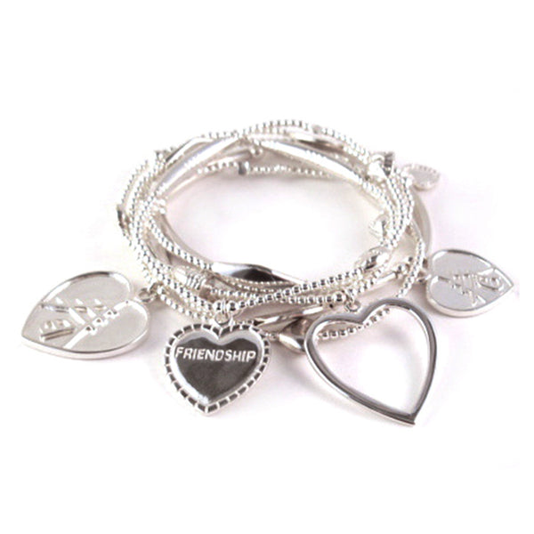 Good Charma Sterling Silver Friendship Charm 6 Bracelet Set